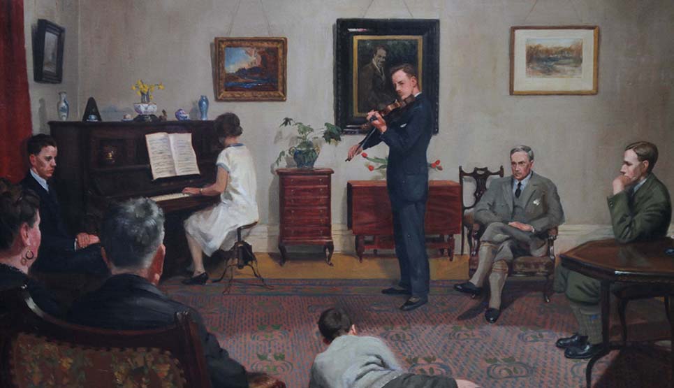J B Robertson - Recital. Scottish sitting room interior oil painting ...