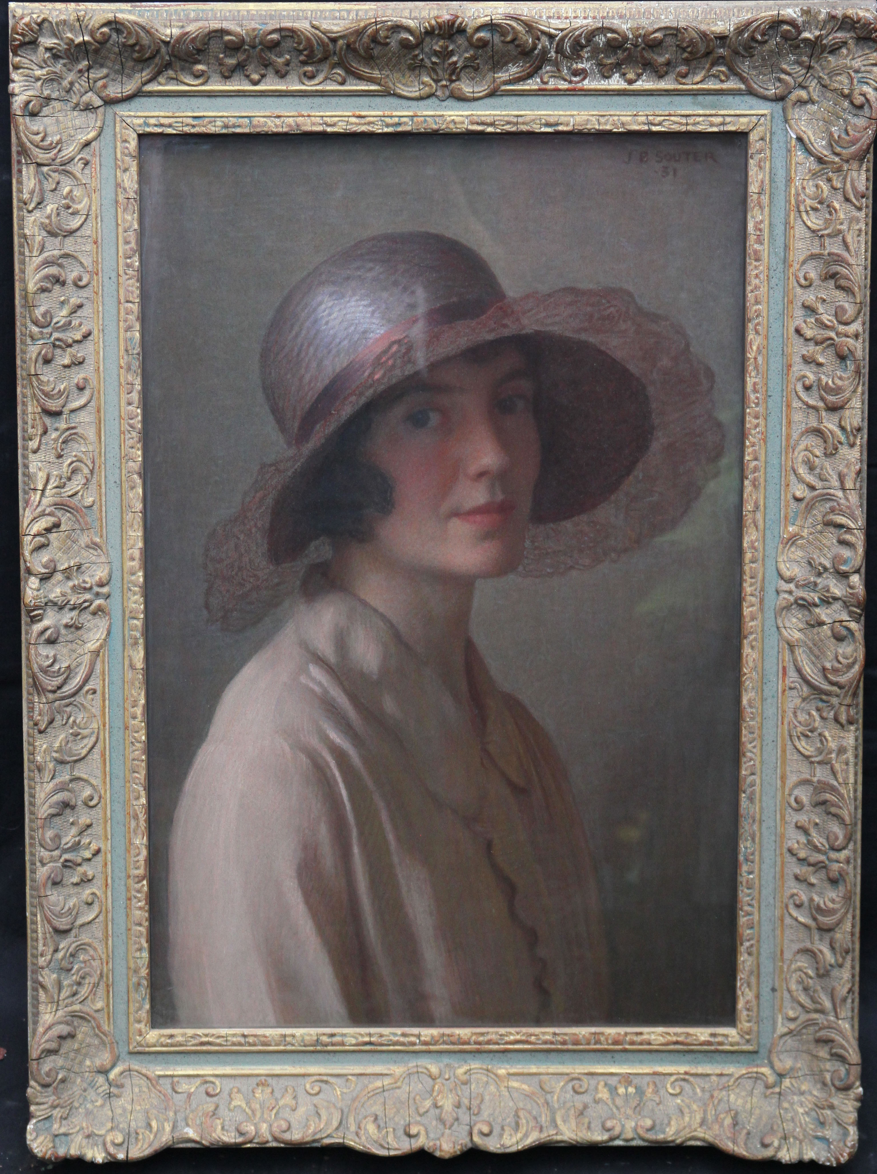 John Bulloch Souter - The Pink Bonnet. Scottish portrait artist's wife ...