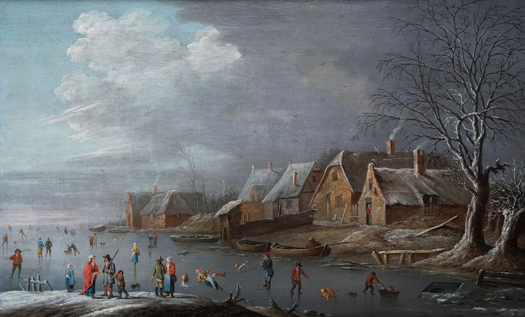 Gerard van Edema - Skaters on a Frozen River - Dutch Old Master oil ...
