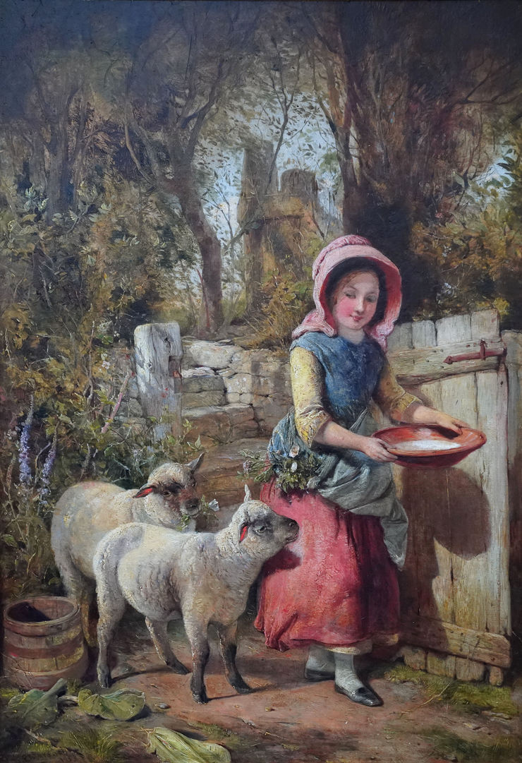 Thomas Falcon Marshall - Young Girl with Lambs - British Victorian oil ...
