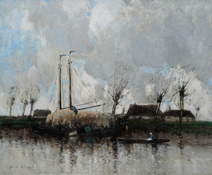 William Alfred Gibson - The Hay Barge - Scottish Edwardian oil painting ...