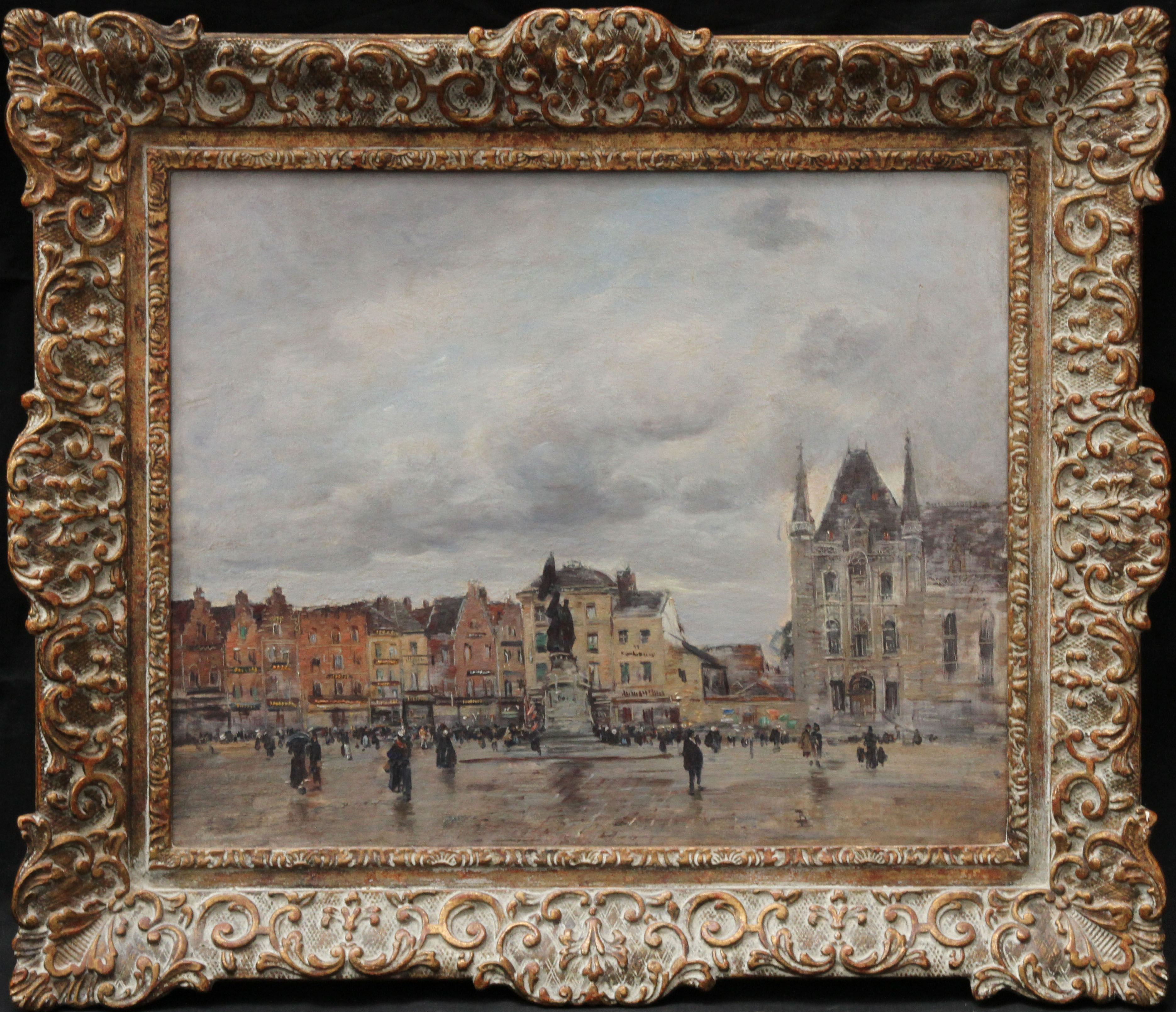 Louis Braqwuaval - Town Hall Dunkirk - French Impressionist oil ...